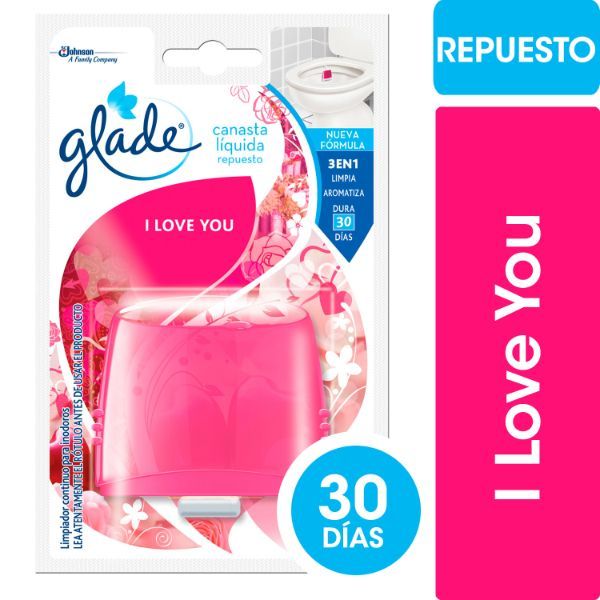 CANASTA GLADE LIQUIDA PARA INODORO I LOVE YOU REPUESTO X 50 ML. | Super ...